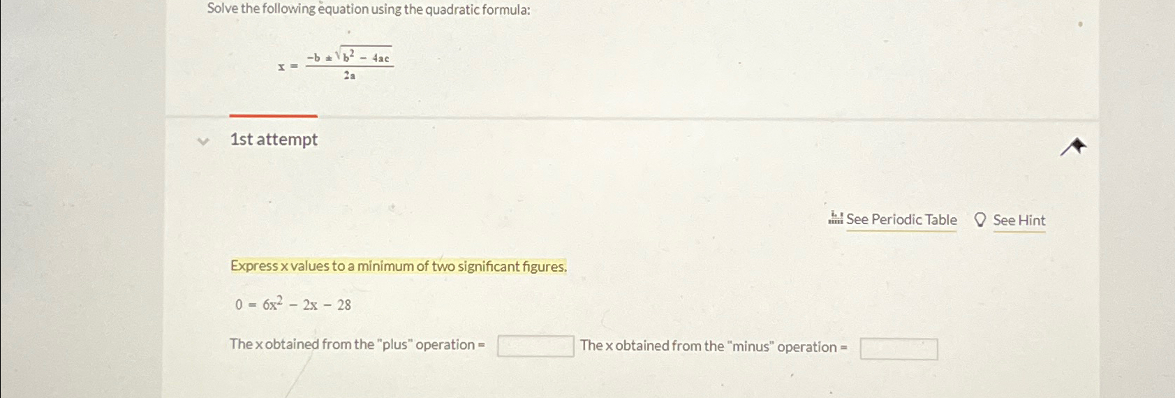 Solved Solve the following equation using the quadratic | Chegg.com