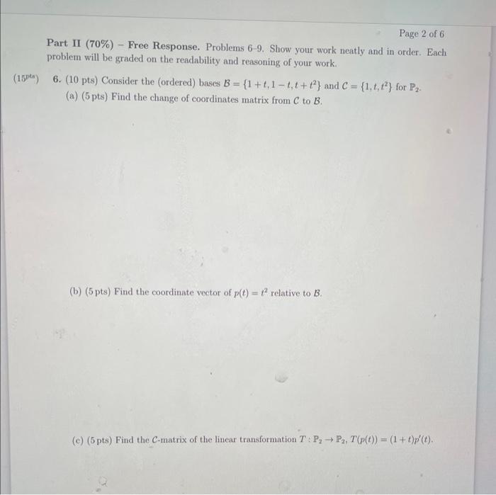 Solved Page 2 of 6 Part II (70\%) - Free Response. Problems | Chegg.com