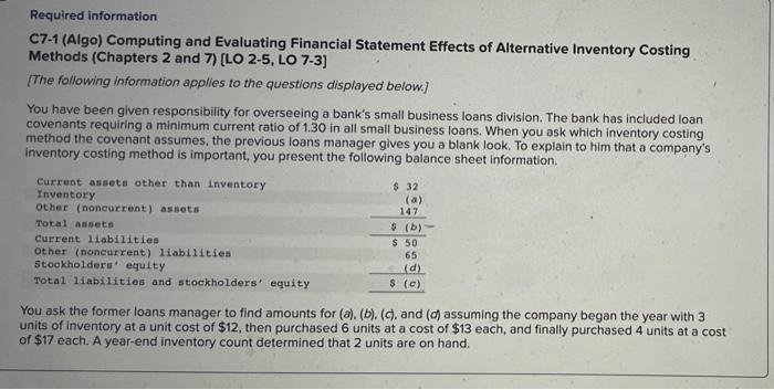 Solved Required information C7-1 (Algo) Computing and | Chegg.com
