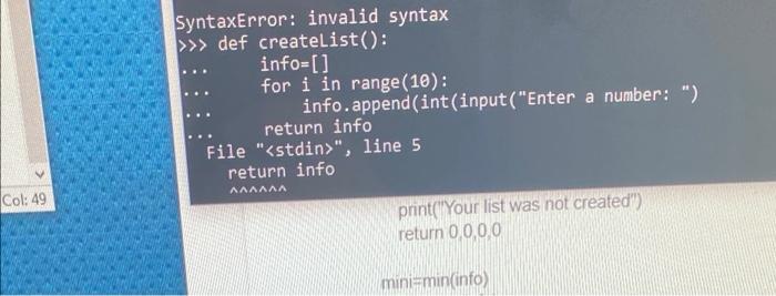 Solved SyntaxError Invalid Syntax Def Chegg