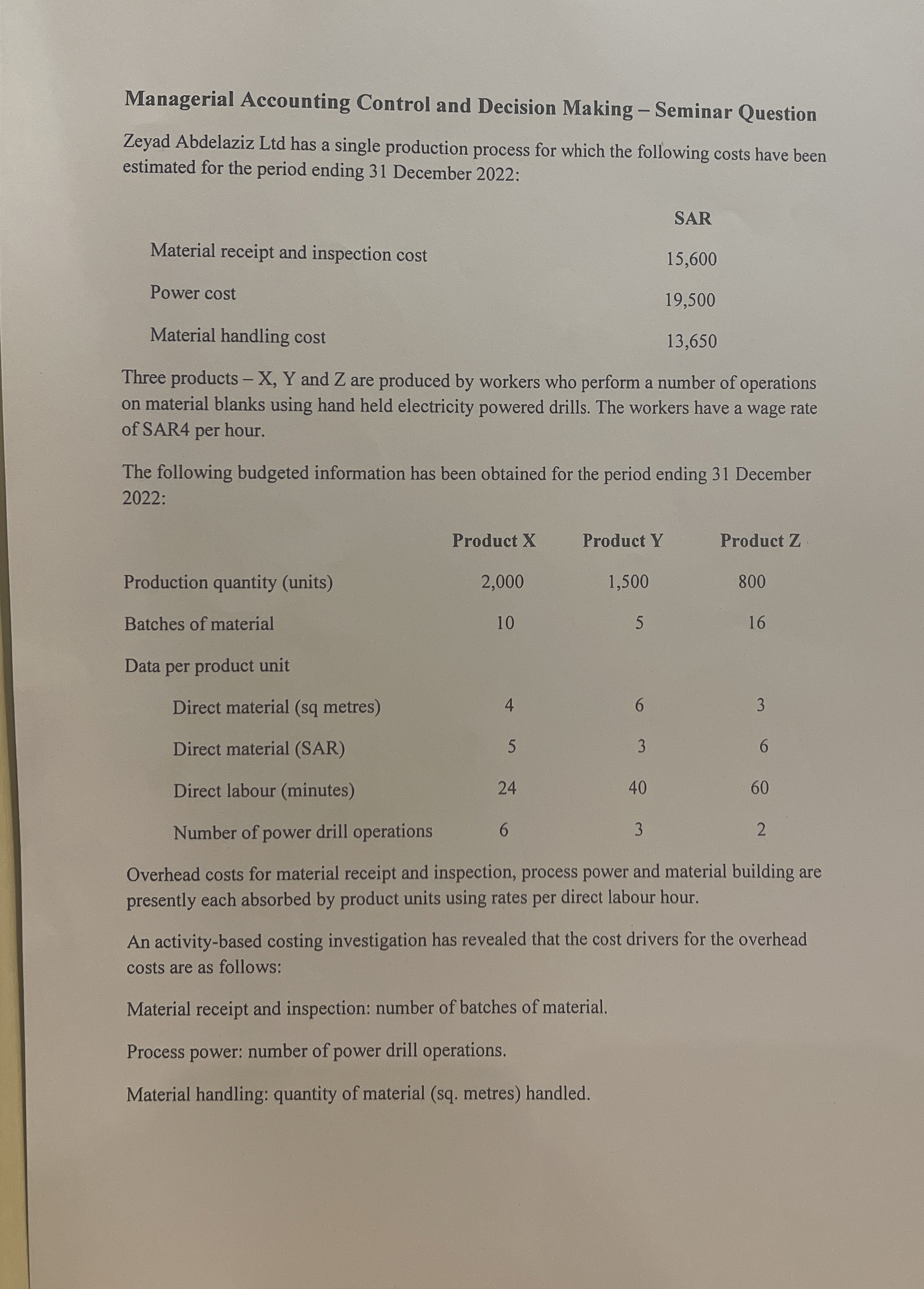 Solved Managerial Accounting Control and Decision Making - | Chegg.com