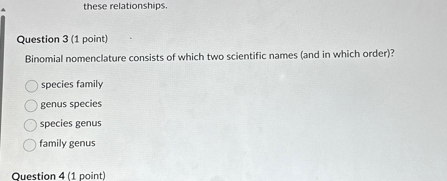 Solved these relationships.Question 3 (1 ﻿point)Binomial | Chegg.com