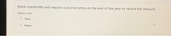 Solved Bank overdrafts will require a journal entry at the | Chegg.com
