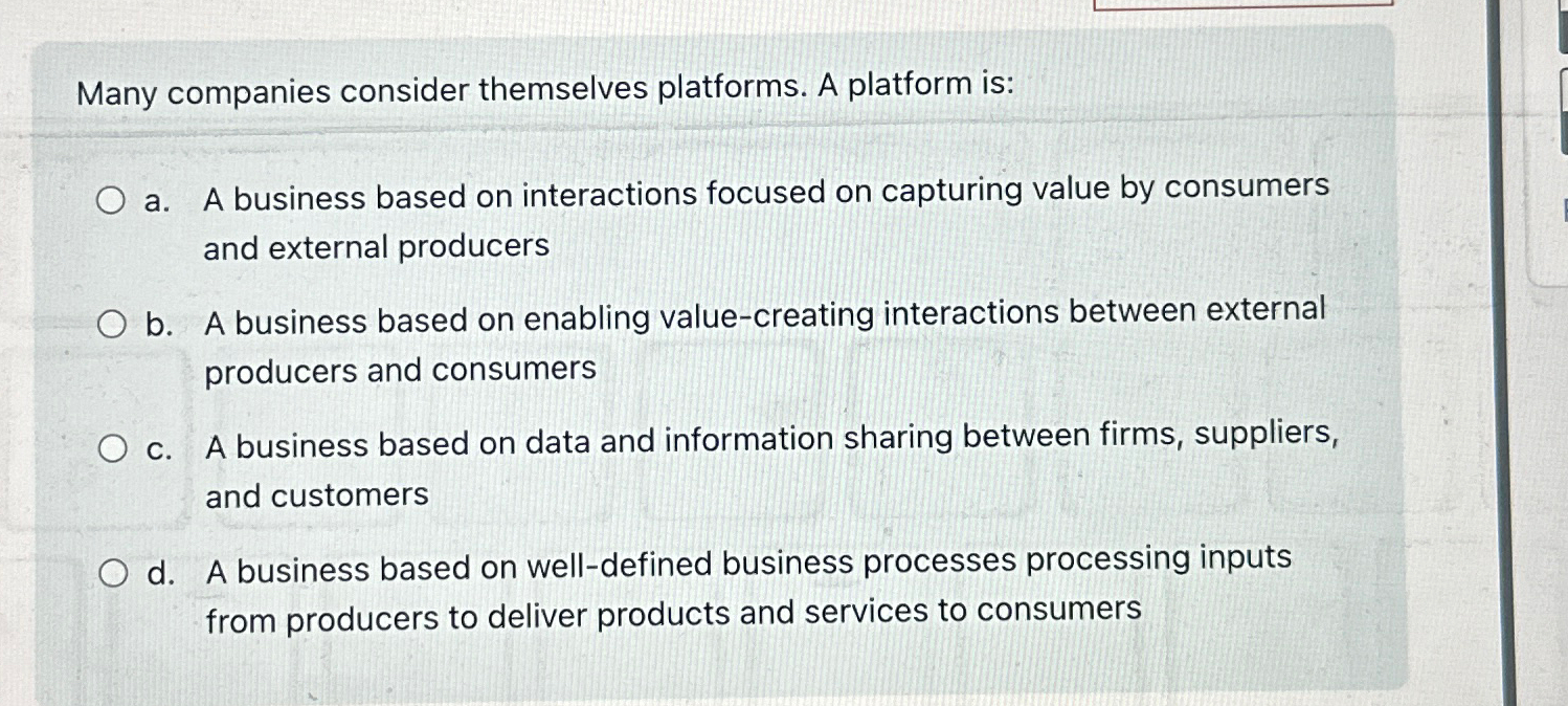 Solved Many companies consider themselves platforms. A | Chegg.com