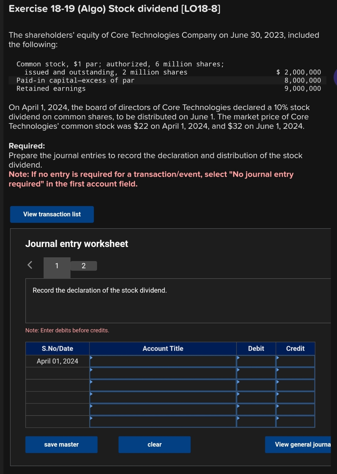 Solved Exercise 18-19 (Algo) ﻿Stock dividend [LO18-8]The | Chegg.com