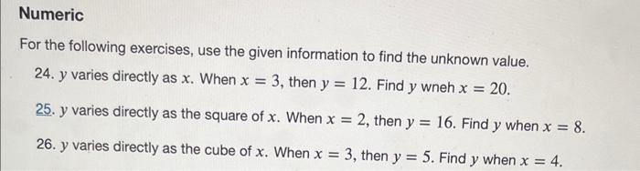 Solved Numeric For the following exercises, use the given | Chegg.com