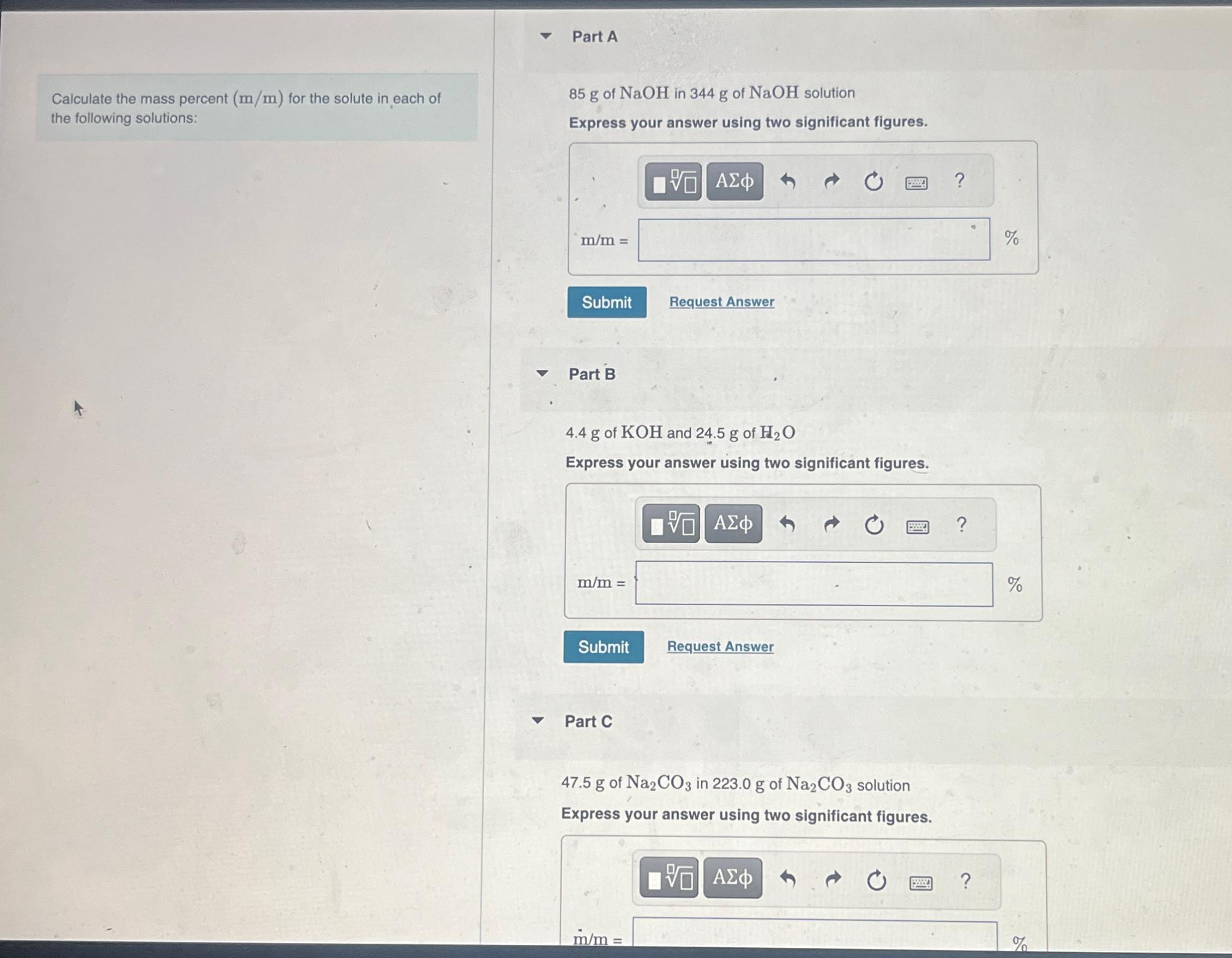 Calculate the mass percent (mm) ﻿for the solute in | Chegg.com