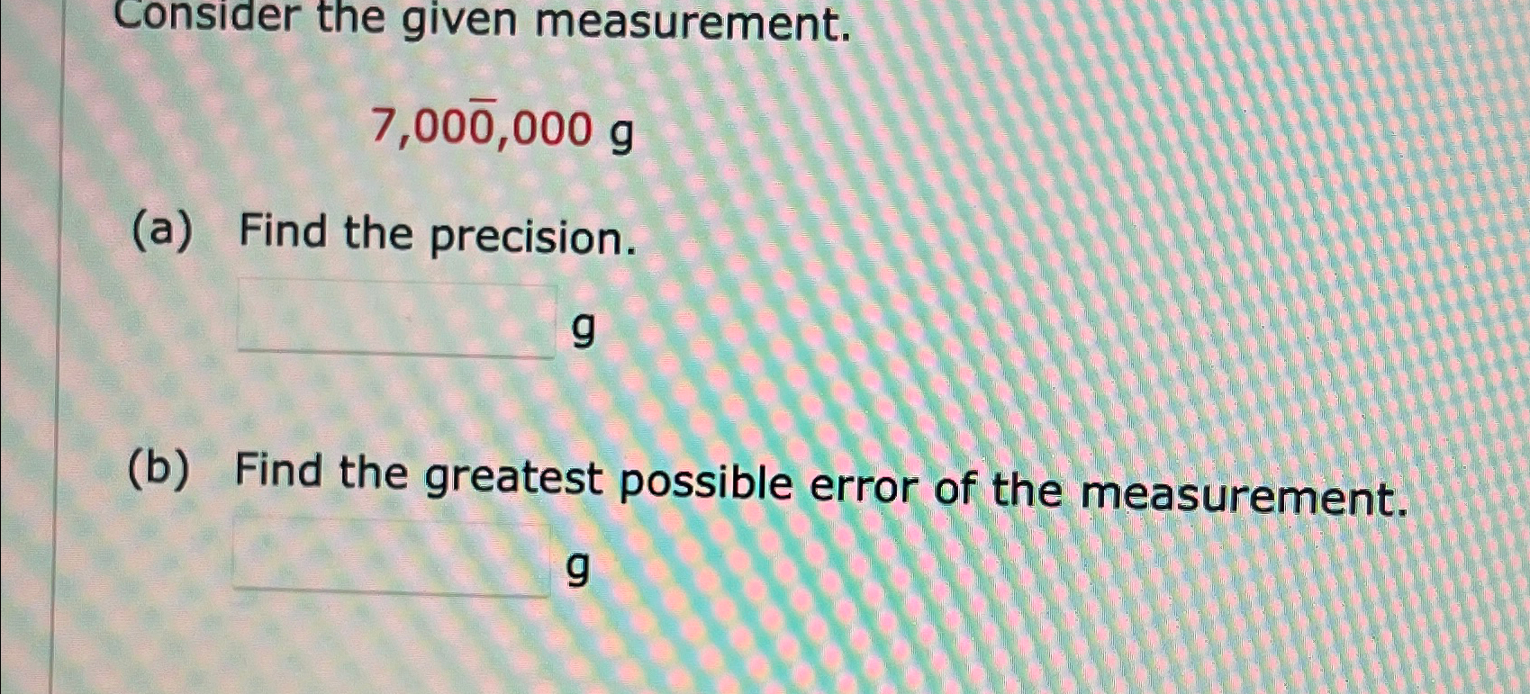 Solved Consider the given measurement.7,00bar (0),000g(a) | Chegg.com