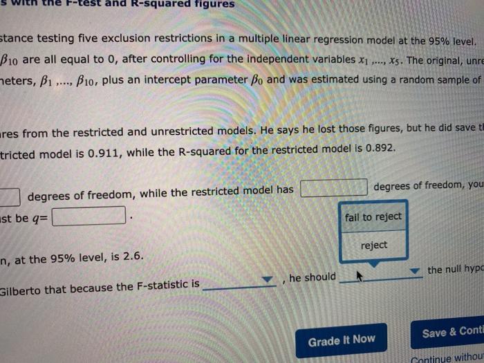 Solved 12. Testing multiple exclusion restrictions with the | Chegg.com