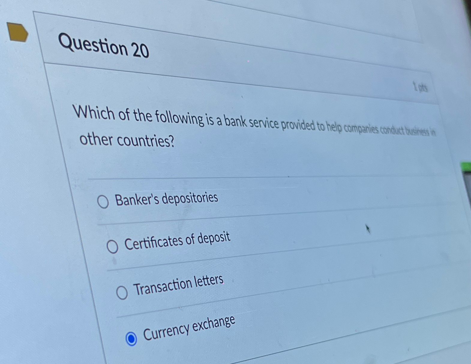 Solved Question 20Which of the following is a bank service | Chegg.com