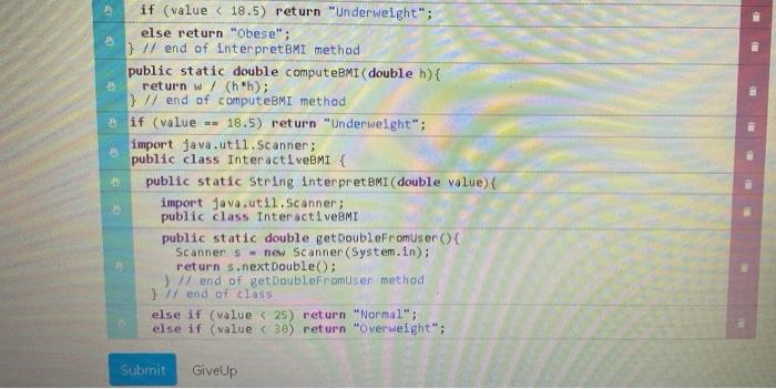 Solved Arrange the java code chunks into a program that | Chegg.com