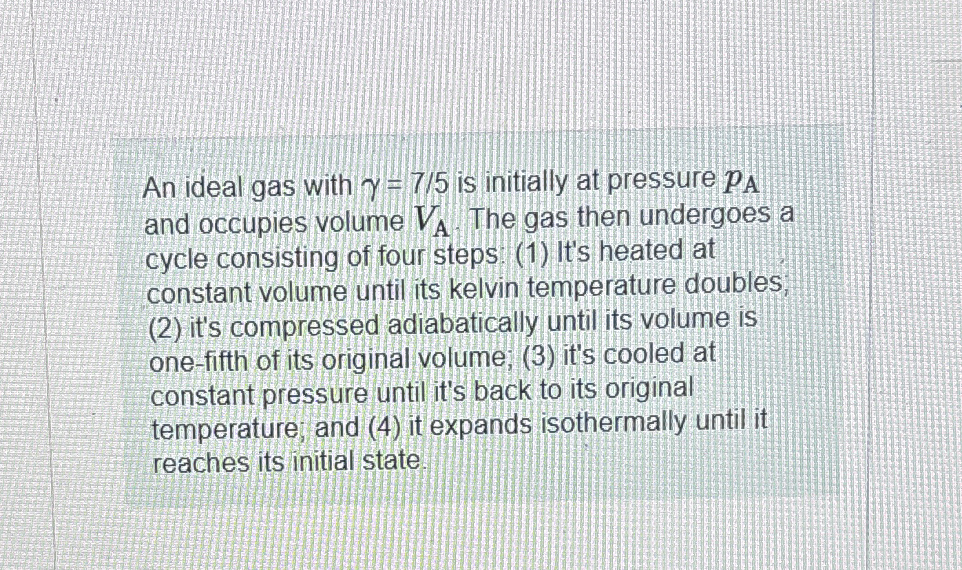 Solved An ideal gas with γ=75 ﻿is initially at pressure pA | Chegg.com