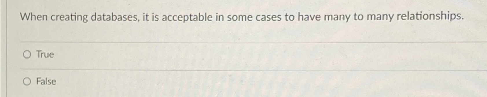 Solved When creating databases, it is acceptable in some | Chegg.com