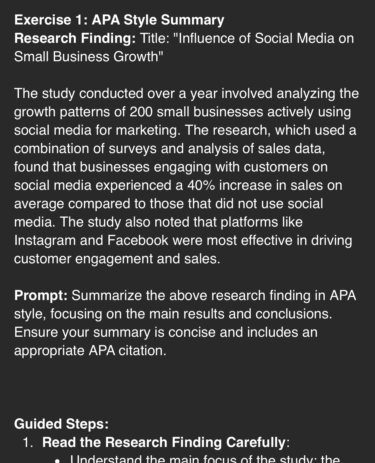 Solved Exercise 1: APA Style SummaryResearch Finding: Title: | Chegg.com