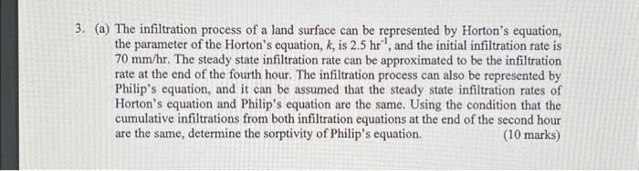 Solved (a) The infiltration process of a land surface can be | Chegg.com