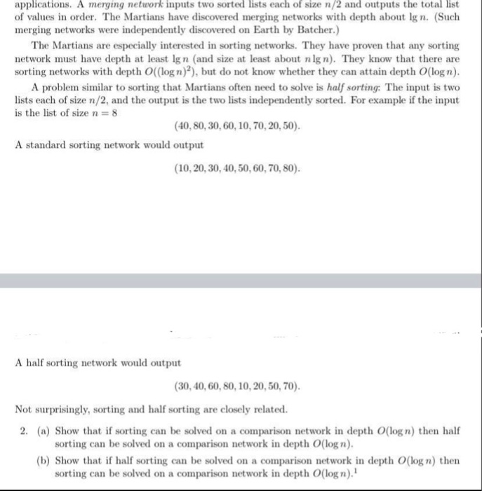 applications. A merging network inputs two sorted | Chegg.com