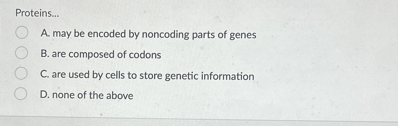 Solved Proteins...A. ﻿may be encoded by noncoding parts of | Chegg.com