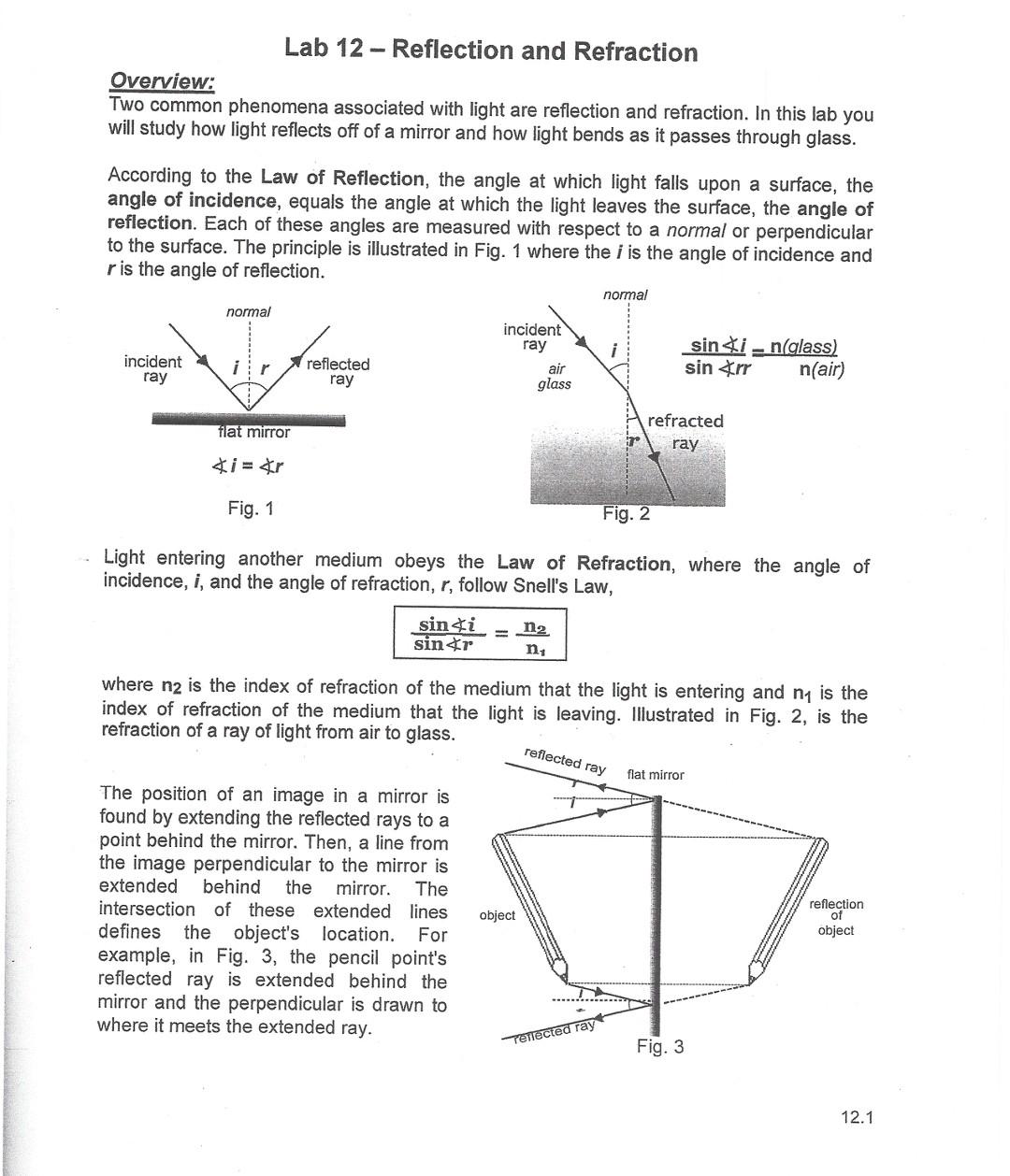 Lab 12 - Reflection and Refraction Overview: Two | Chegg.com