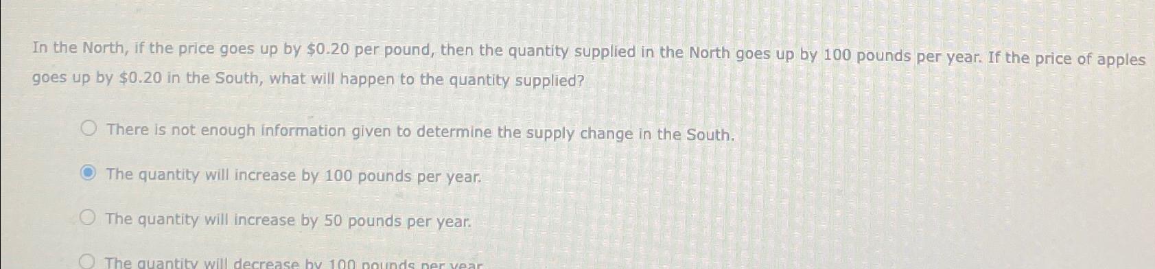 Solved In the North, if the price goes up by $0.20 ﻿per | Chegg.com