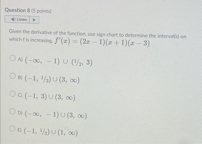Solved Given the derivative of the function, use sign chart | Chegg.com