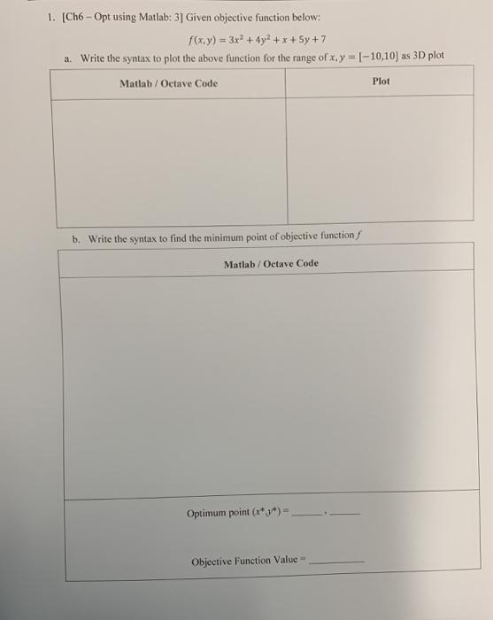 1 [ch6 Opt Using Matlab 31 Given Objective