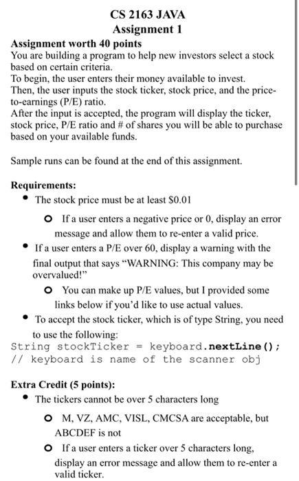 Solved CS 2163 JAVA Assignment 1 Assignment worth 40 points | Chegg.com