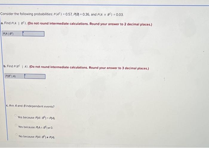 Solved Consider the following probabilities: | Chegg.com