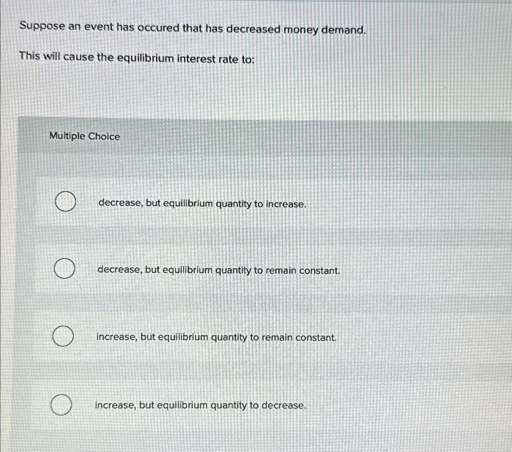 Solved Suppose an event has occured that has decreased money | Chegg.com