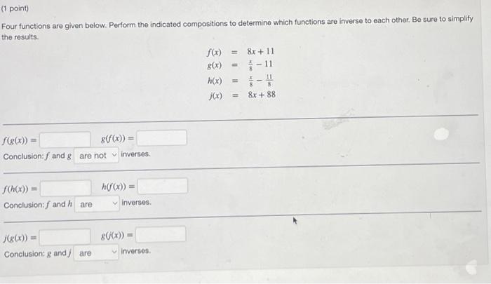 Four functions are given below. Perform the indicated | Chegg.com