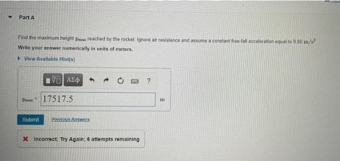 Solved A rocket, initially at rest on the ground, | Chegg.com