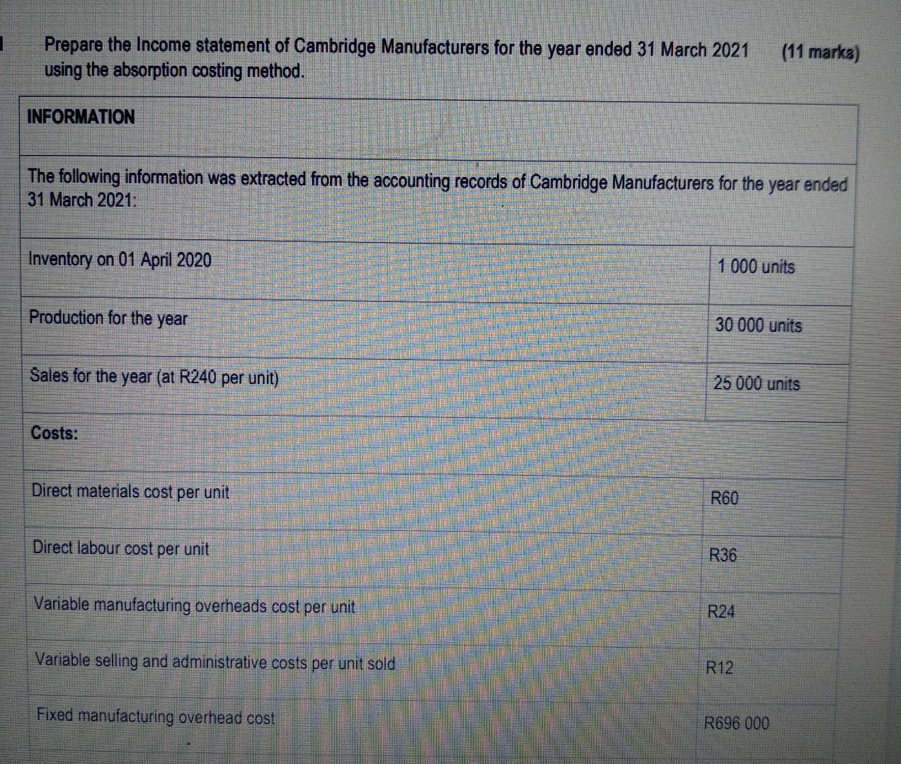 Solved 1 Prepare the Income statement of Cambridge | Chegg.com