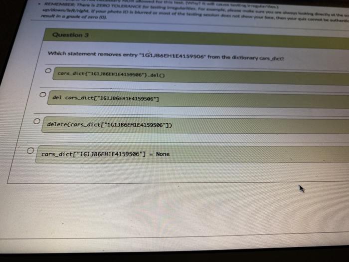 Solved Question 3 Which statement removes entry | Chegg.com