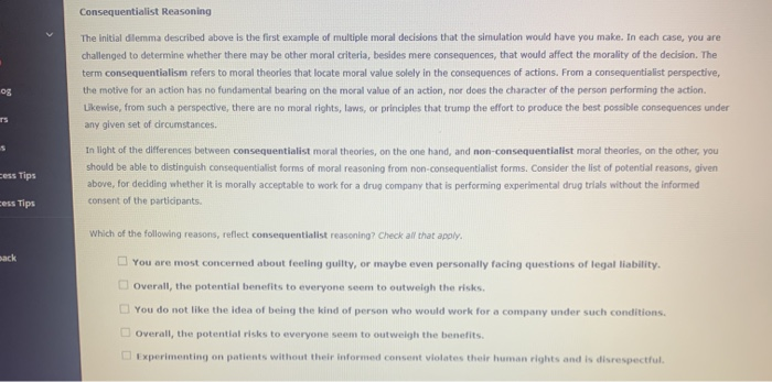 Solved Consequentialist Reasoning Og TS The initial dilemma | Chegg.com