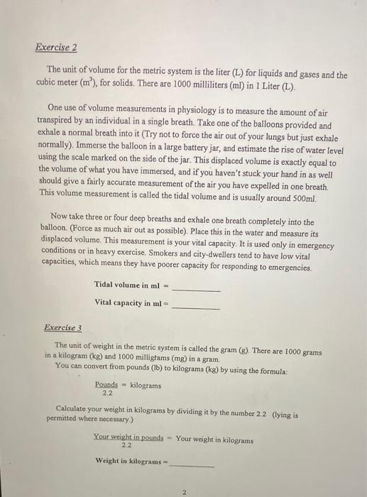 Solved SCB203: HUMAN BIOLOGY I THE METRIC SYSTEM LAB #2 The | Chegg.com