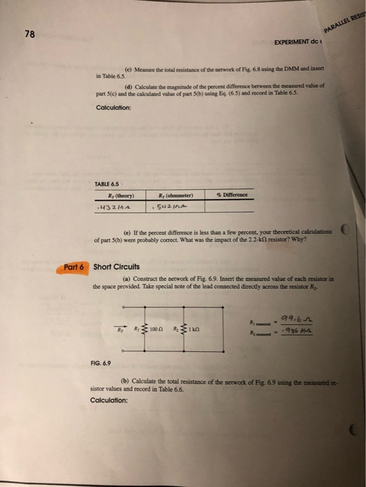 Solved PARALLEL RESIS EXPERIMENT dce (e) Measure the total | Chegg.com