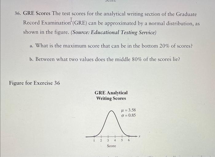 Solved 36. GRE Scores The test scores for the analytical | Chegg.com