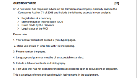 Solved QUESTION THREE3.1 ﻿A new client has requested advice | Chegg.com