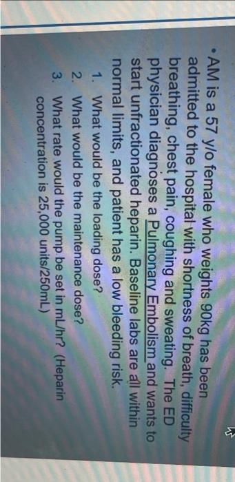 Solved - AM is a 57y/0 female who weights 90 kg has been | Chegg.com