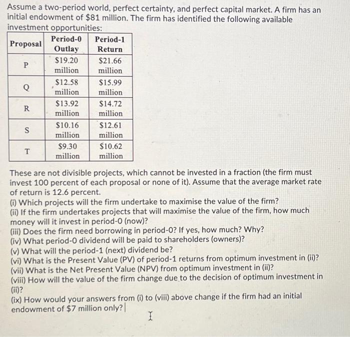 Solved Assume a two-period world, perfect certainty, and | Chegg.com