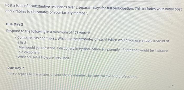 Solved Post a total of 3 substantive responses over 2 | Chegg.com