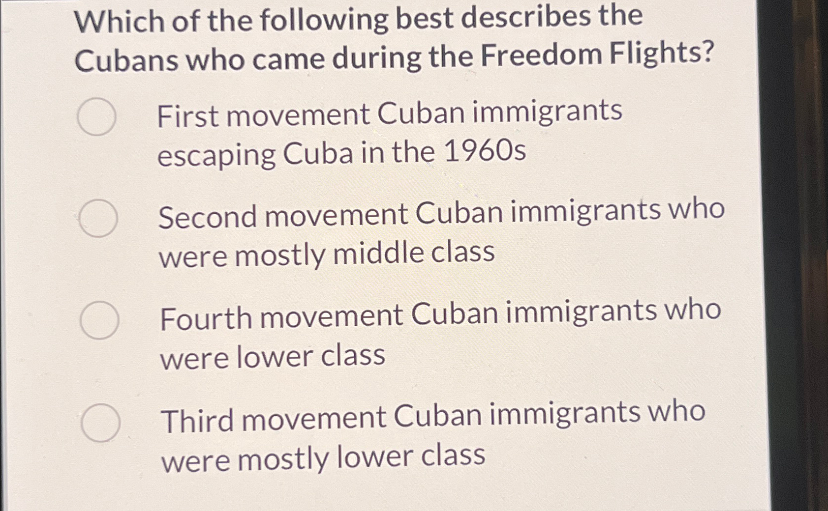 Solved Which of the following best describes the Cubans who | Chegg.com