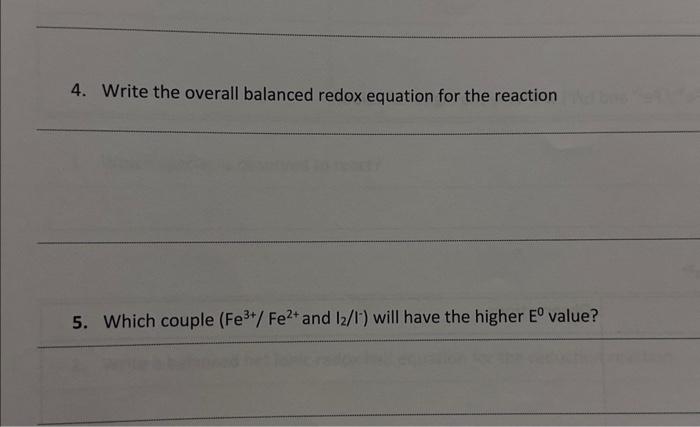 4. Write the overall balanced redox equation for the | Chegg.com