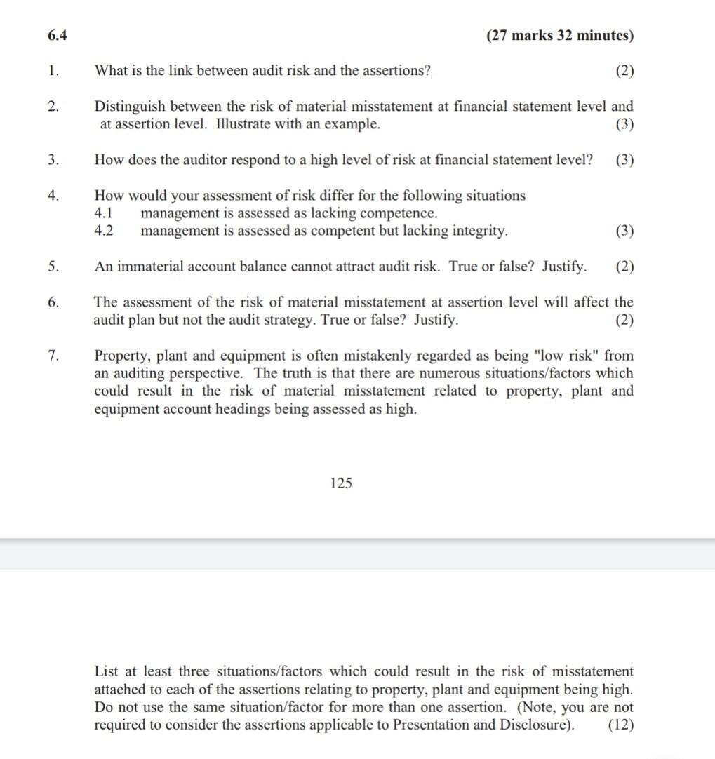 Solved 1. What is the link between audit risk and the | Chegg.com