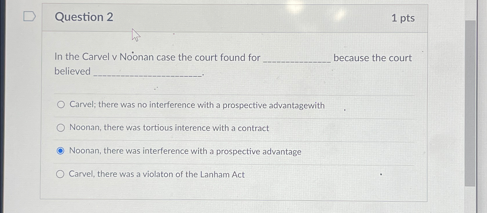 Solved Question 21ptsIn the Carvel v Noonan case the court | Chegg.com