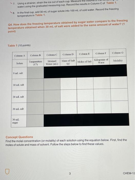 Solved Table 1 (10 points) Column A Column B Column Column D | Chegg.com