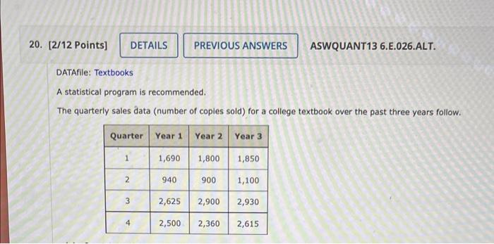 Solved DATAfile: Textbooks A statistical program is | Chegg.com