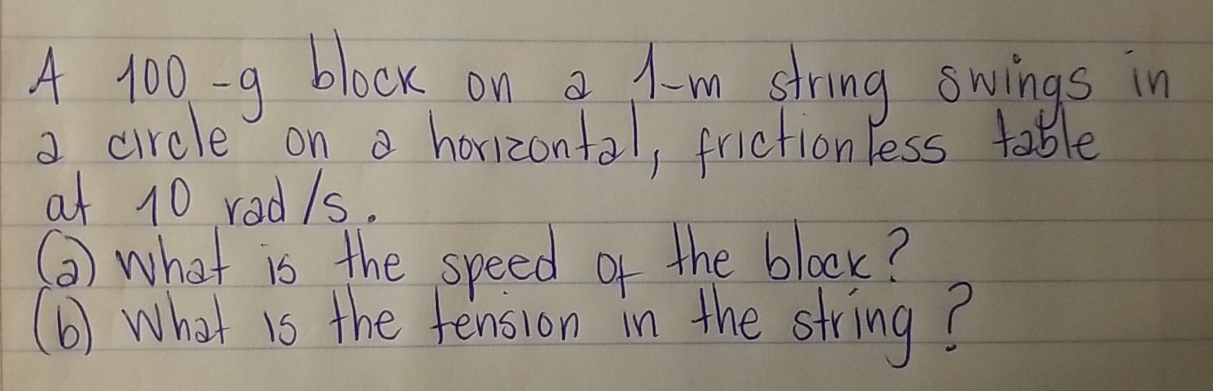 Solved A 100 g block on on a 1-m string swings in a circle | Chegg.com