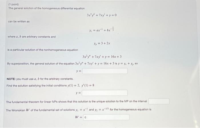 Solved (1 point) Fundamental Existence Theorem for Linear | Chegg.com