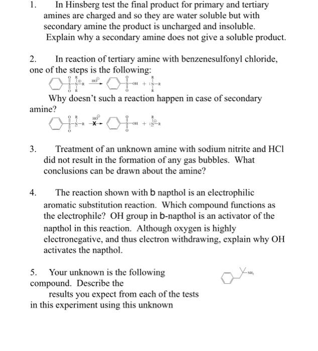 Solved 1. In Hinsberg test the final product for primary and | Chegg.com