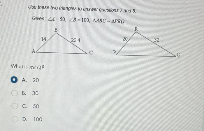 Solved Use these two triangles to answer questions 7 and 8. | Chegg.com